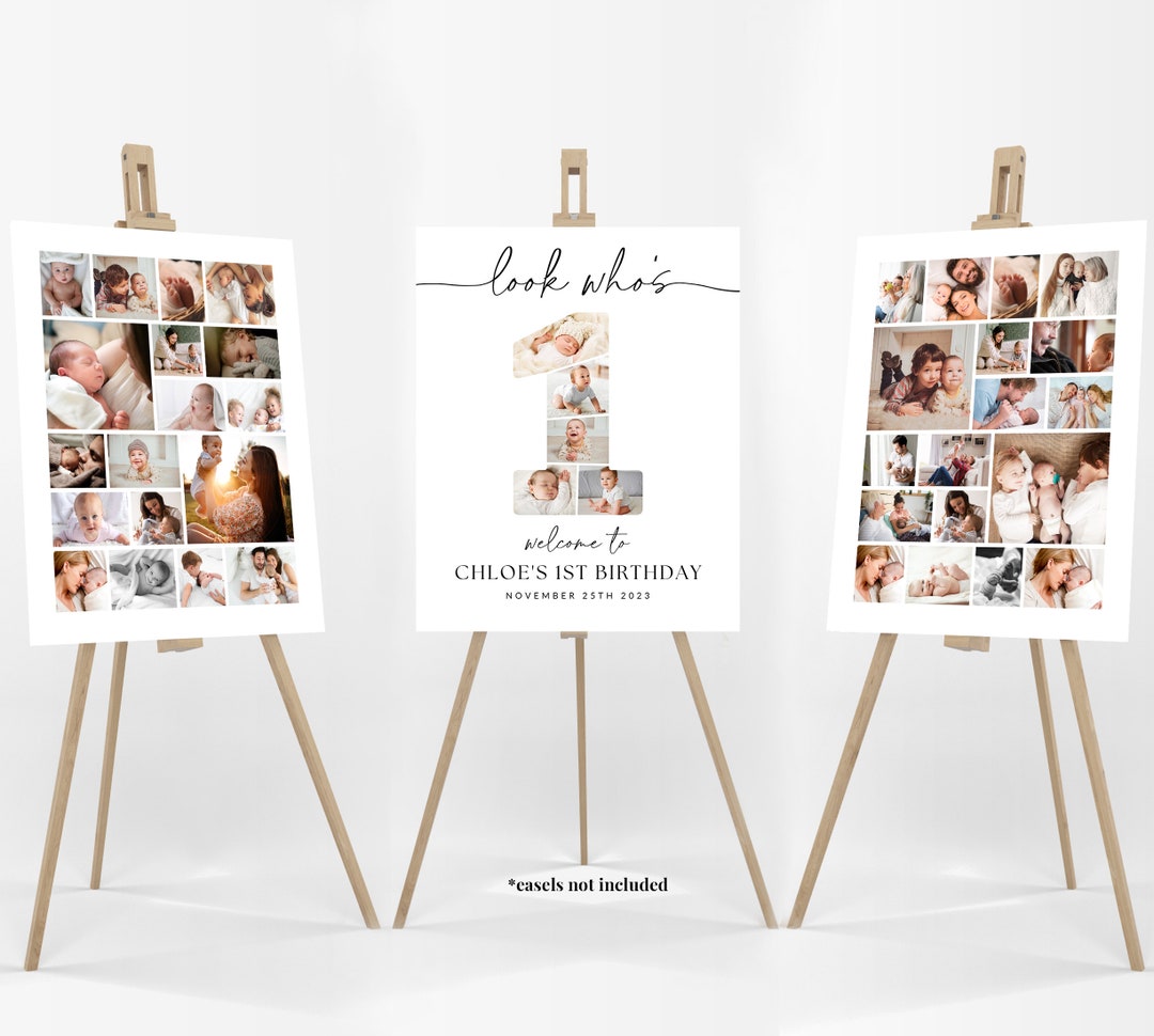 1st Birthday Photo Collage Poster TEMPLATES, Look Who's 1, First ...