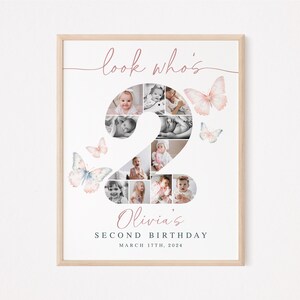 Pink Butterfly 2nd Birthday Welcome Sign TEMPLATE, Look Who's 2, Photo ...