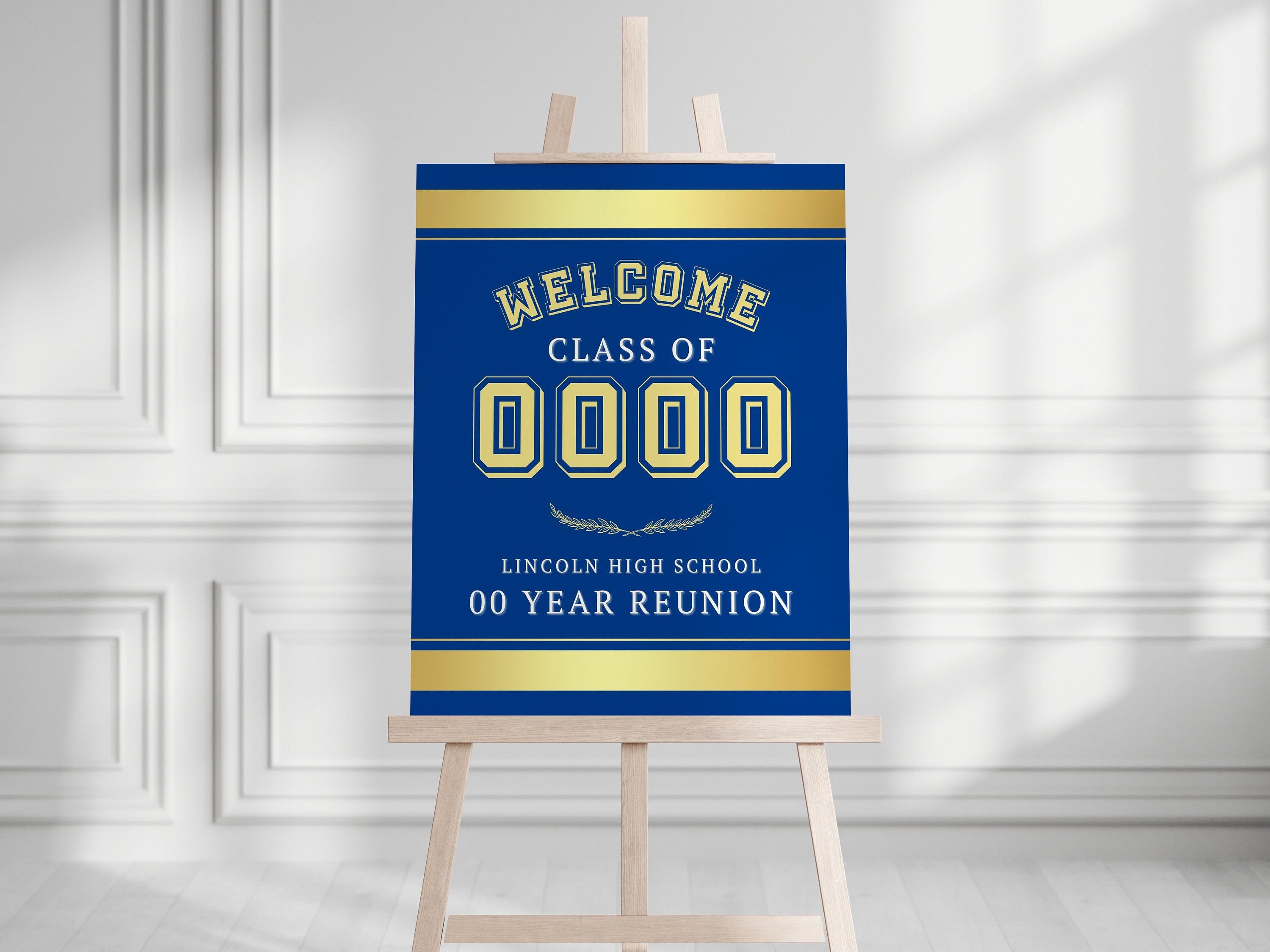 Class Reunion Welcome Poster TEMPLATE, Blue and Gold, School Reunion ...