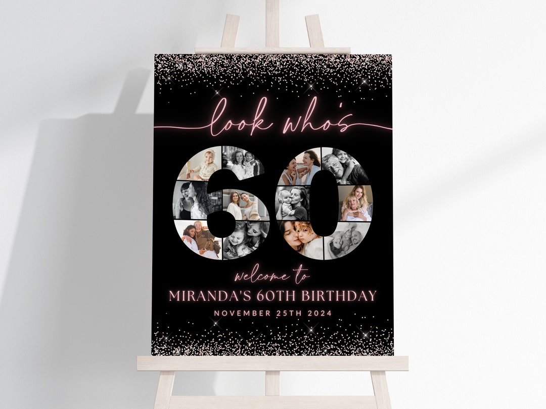 Rose Gold Confetti 60th Birthday Photo Collage Poster TEMPLATE, Look ...