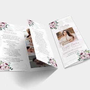 Trifold Funeral Program TEMPLATE for Women Mauve Celebration - Etsy