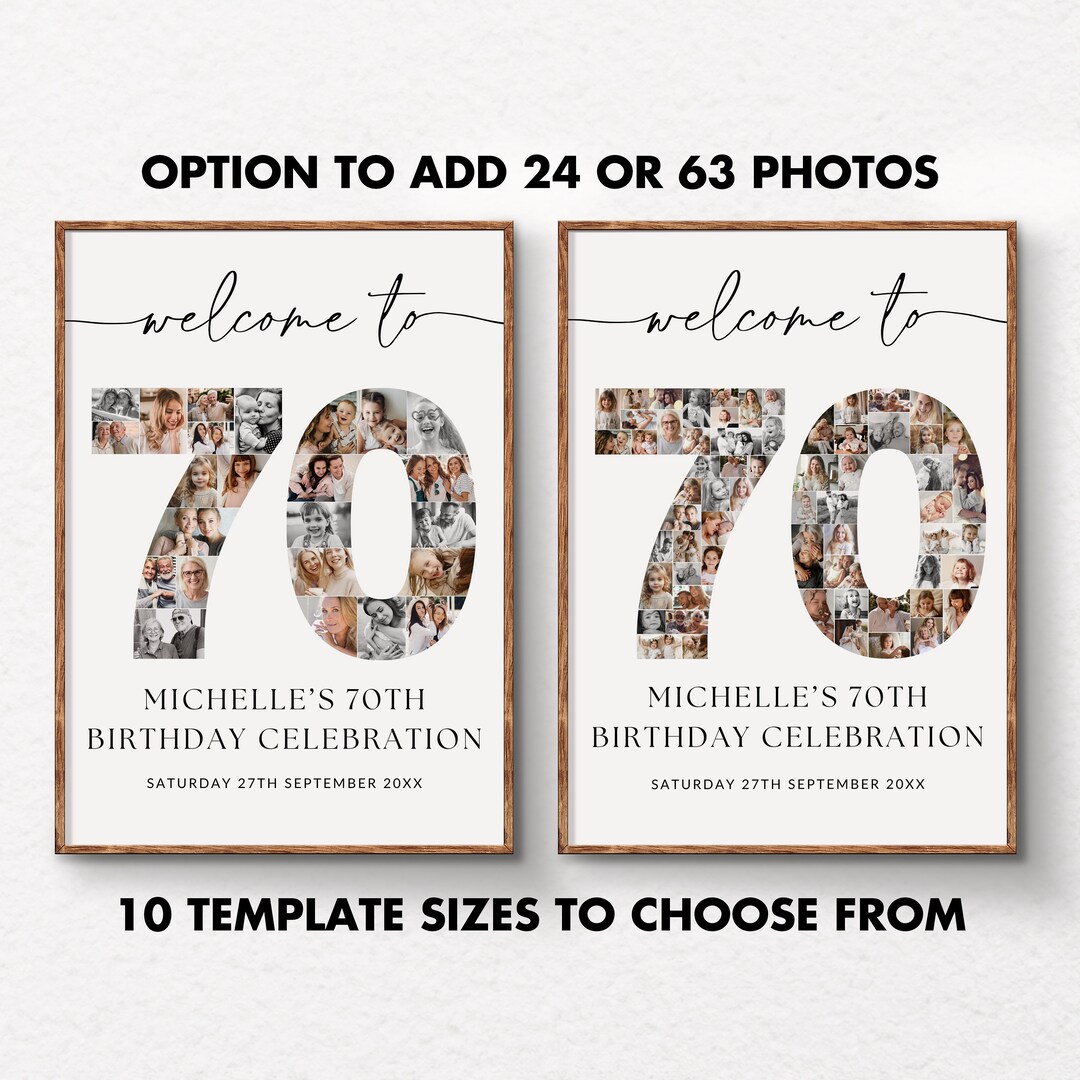 Welcome to 70 Birthday Photo Collage Poster TEMPLATE, Number 70 ...