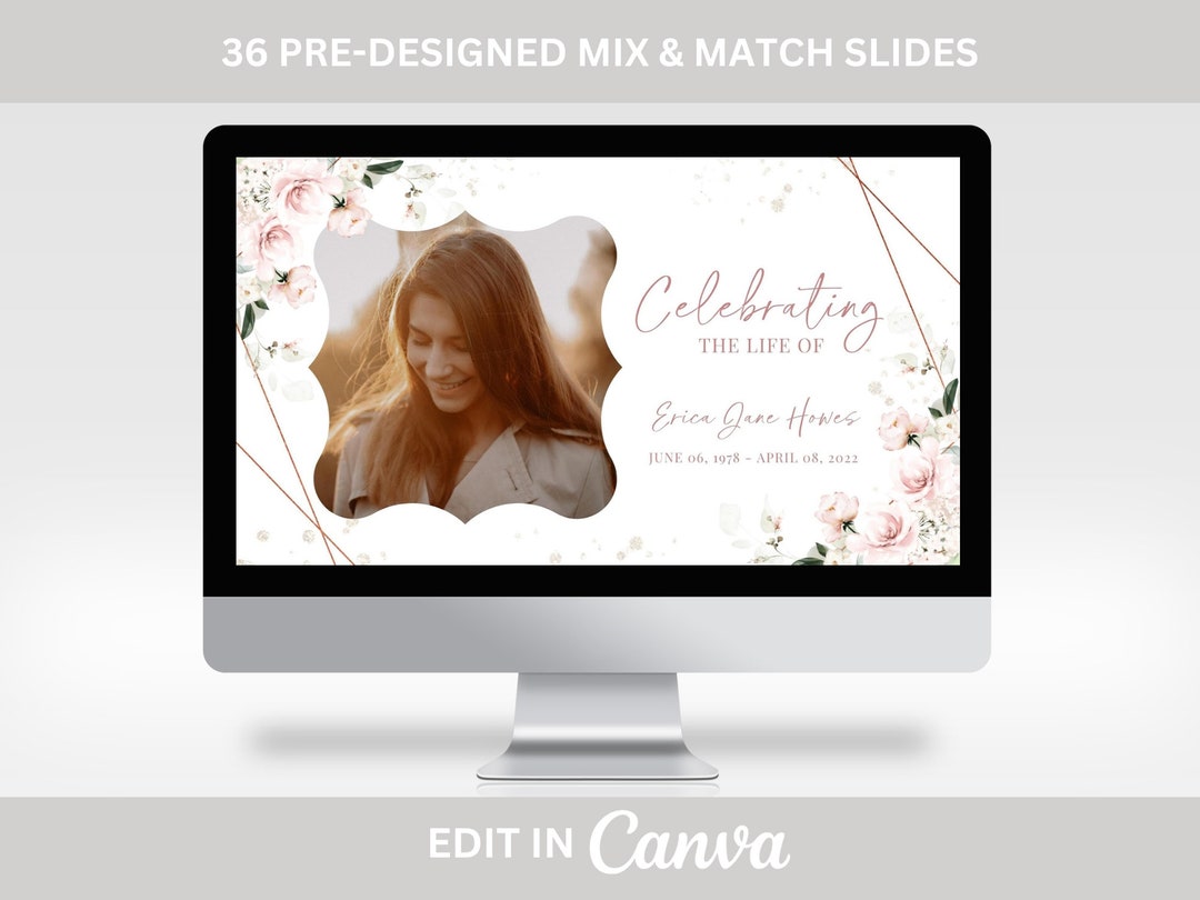 Pink Rose Funeral Slideshow TEMPLATE, Memorial Video for Woman ...