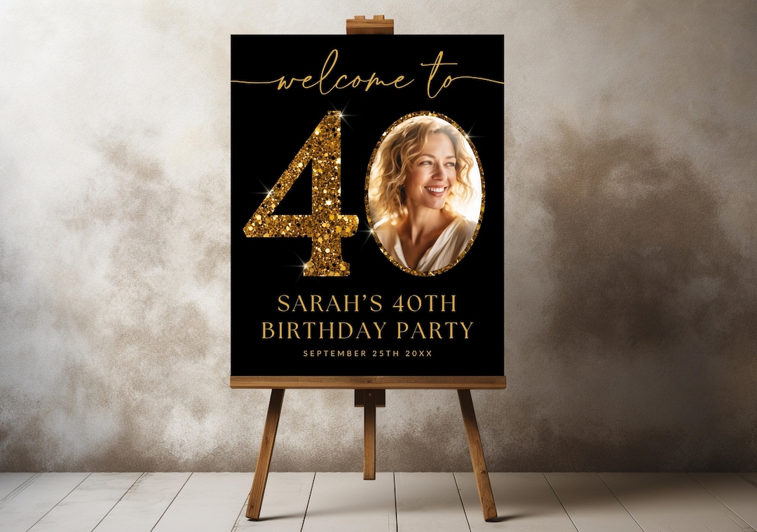 Welcome to 40 Poster TEMPLATE Black and Gold, 40th Birthday Party ...