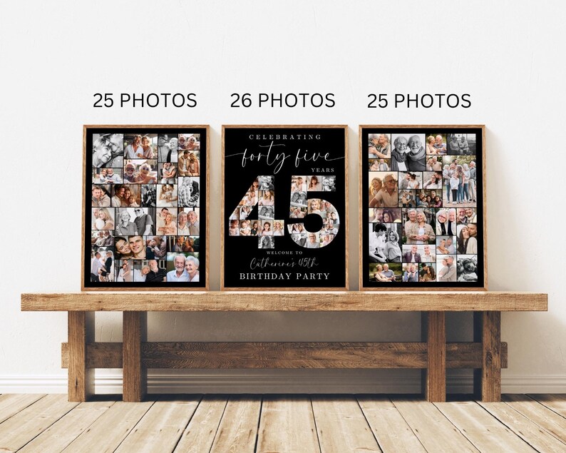 45th Birthday Photo Collage Poster Bundle TEMPLATE Set, Celebrating 45 ...