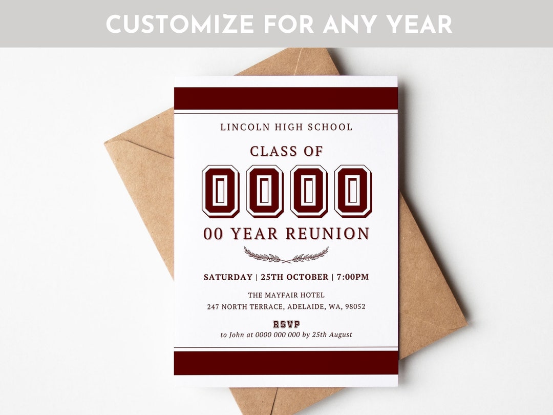 Class Reunion Invitation TEMPLATE 10th 20th 30th 40th 50th, High School ...