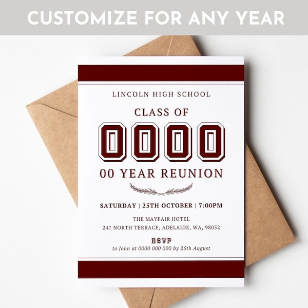 Maroon Class Reunion Invitation - Etsy