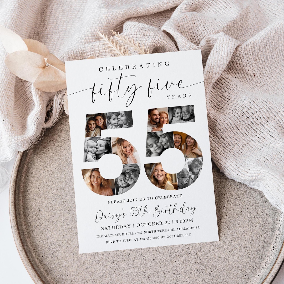 55th Birthday Invitation TEMPLATE With Photo Collage, Celebrating 55 ...
