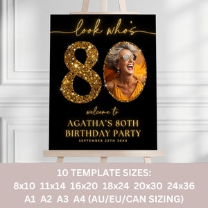 Look Who's 80 Poster TEMPLATE Black and Gold, 80th Birthday Party ...