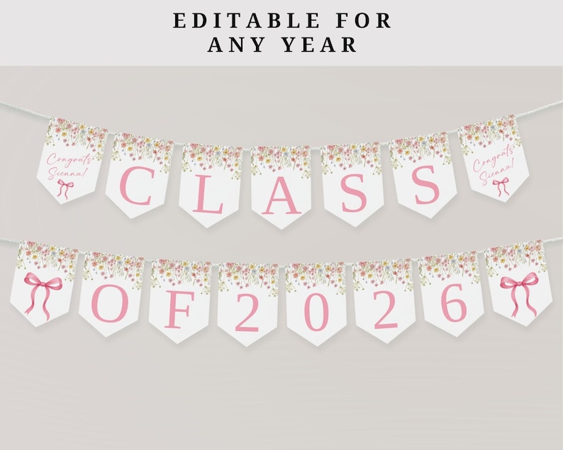 Graduation Party Banner, Class of 2026, Printable Grad Bunting Editable ...