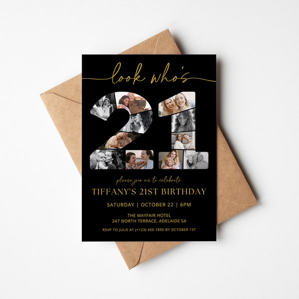 Black and Gold 21st Birthday Invitation - Etsy