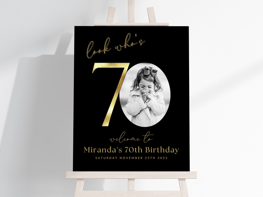 Black and Gold 70th Birthday Photo Collage TEMPLATE Black, Look Who's ...