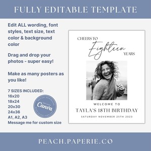 18th Birthday Photo Sign TEMPLATE, Cheers to 18 Years, Customizable ...