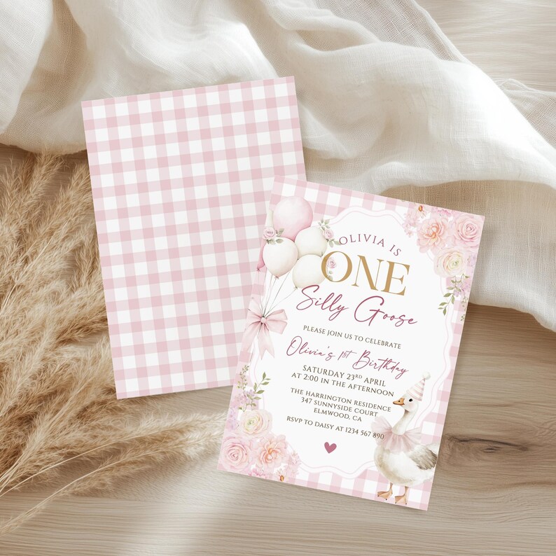 One Silly Goose 1st Birthday Invitation, First Birthday Party Digital ...