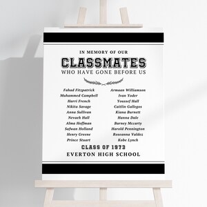 Class Reunion Memorial Sign TEMPLATE to Honor Deceased Classmates ...