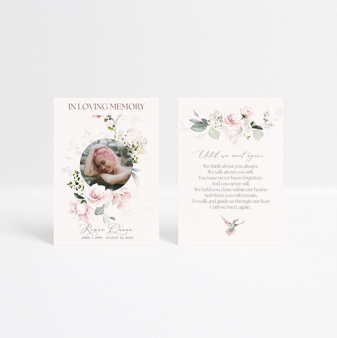 Pink Rose Funeral Memorial Card Template, Funeral Favors, Printable ...