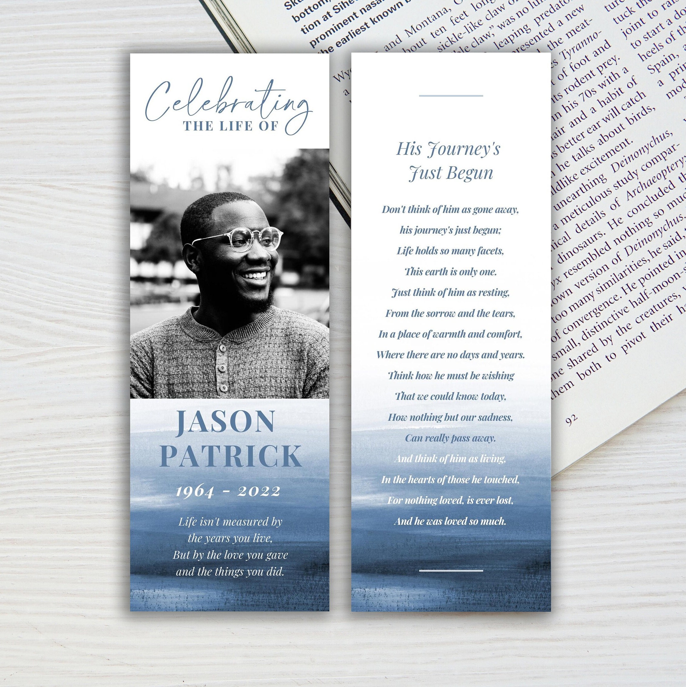 Blue Funeral Template Bundle, Male Memorial Stationery Set, Edit ...