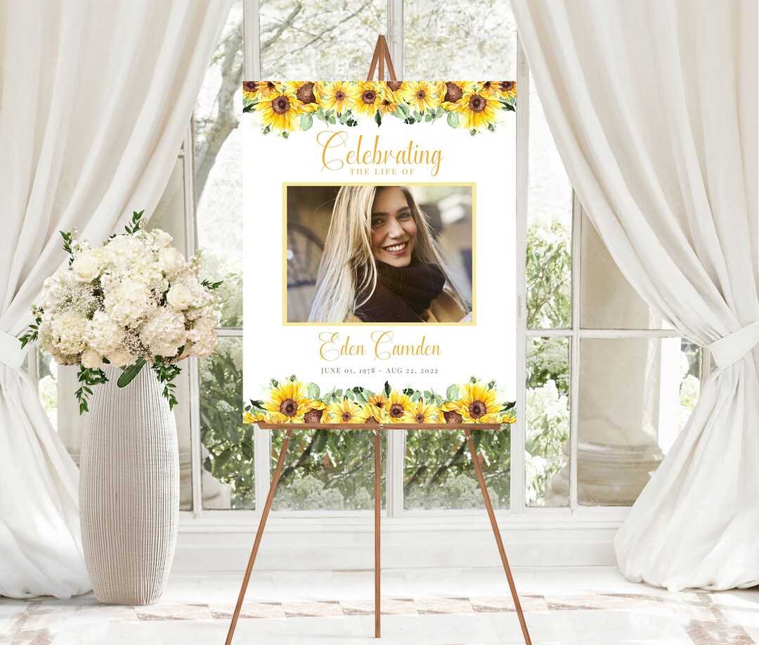 Sunflower Celebration of Life Funeral Sign Template for Woman, Yellow ...