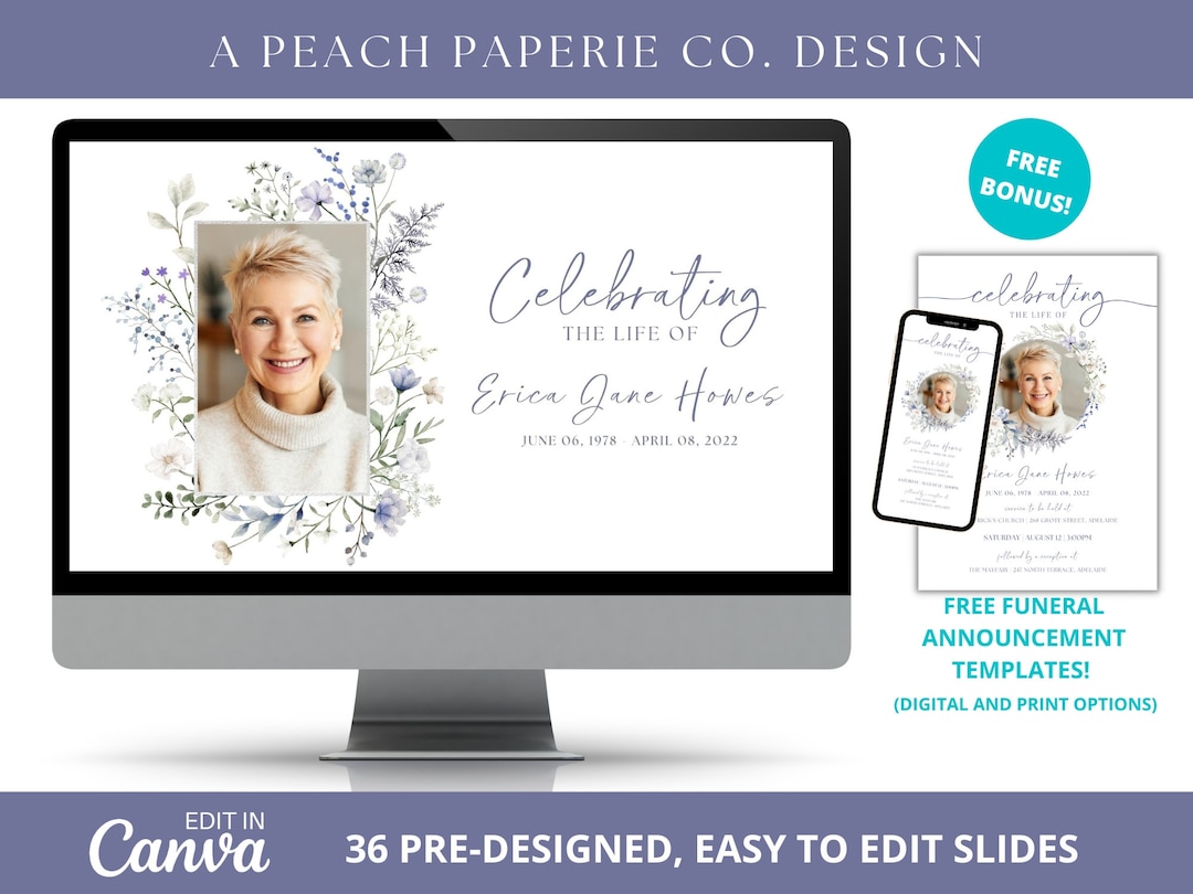 Funeral Photo Slideshow Template Blue Floral Memorial Video - Etsy