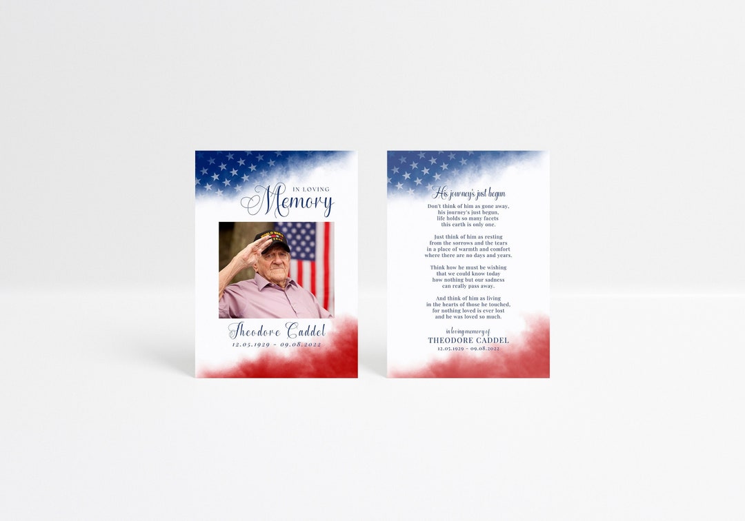 Veteran Memorial Card Template, Patriotic Prayer Card, Double Sided ...