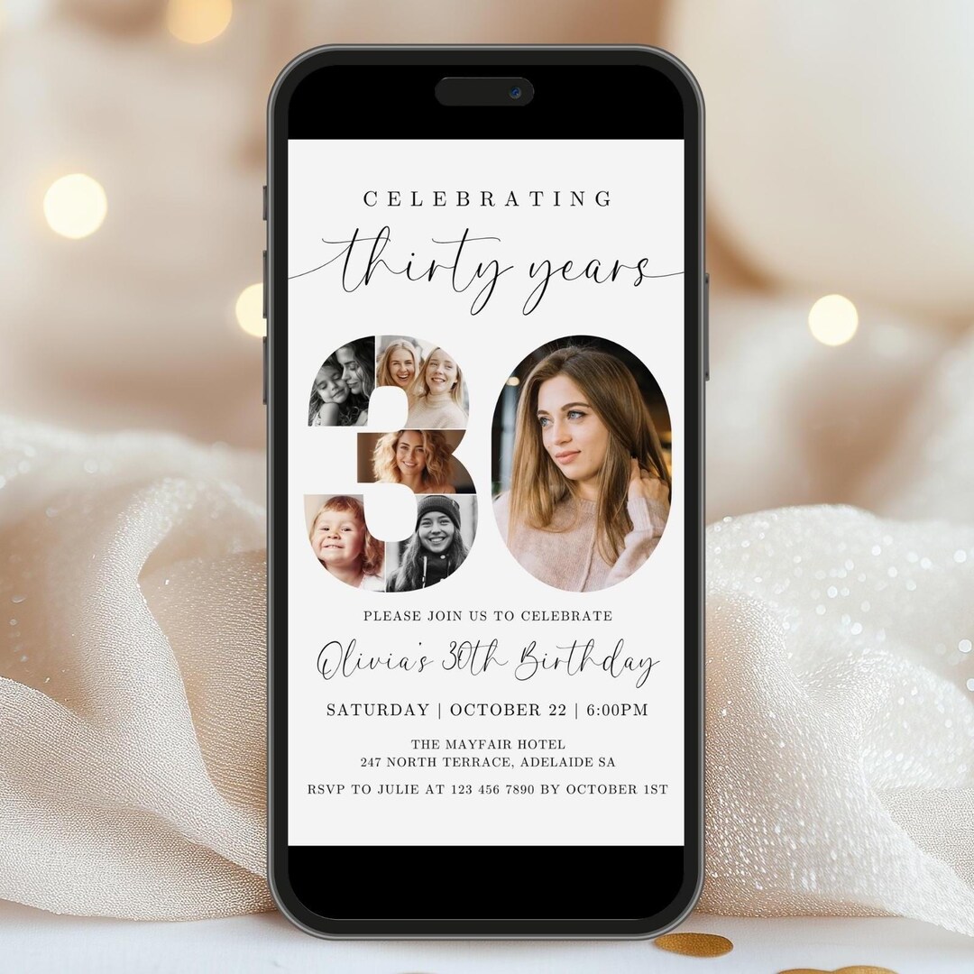 30th Birthday Digital Party Invitation TEMPLATE With Photo Collage ...