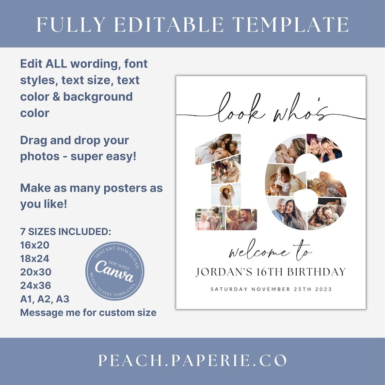 16th Birthday Photo Collage Poster Bundle TEMPLATE, Look Who's 16 ...