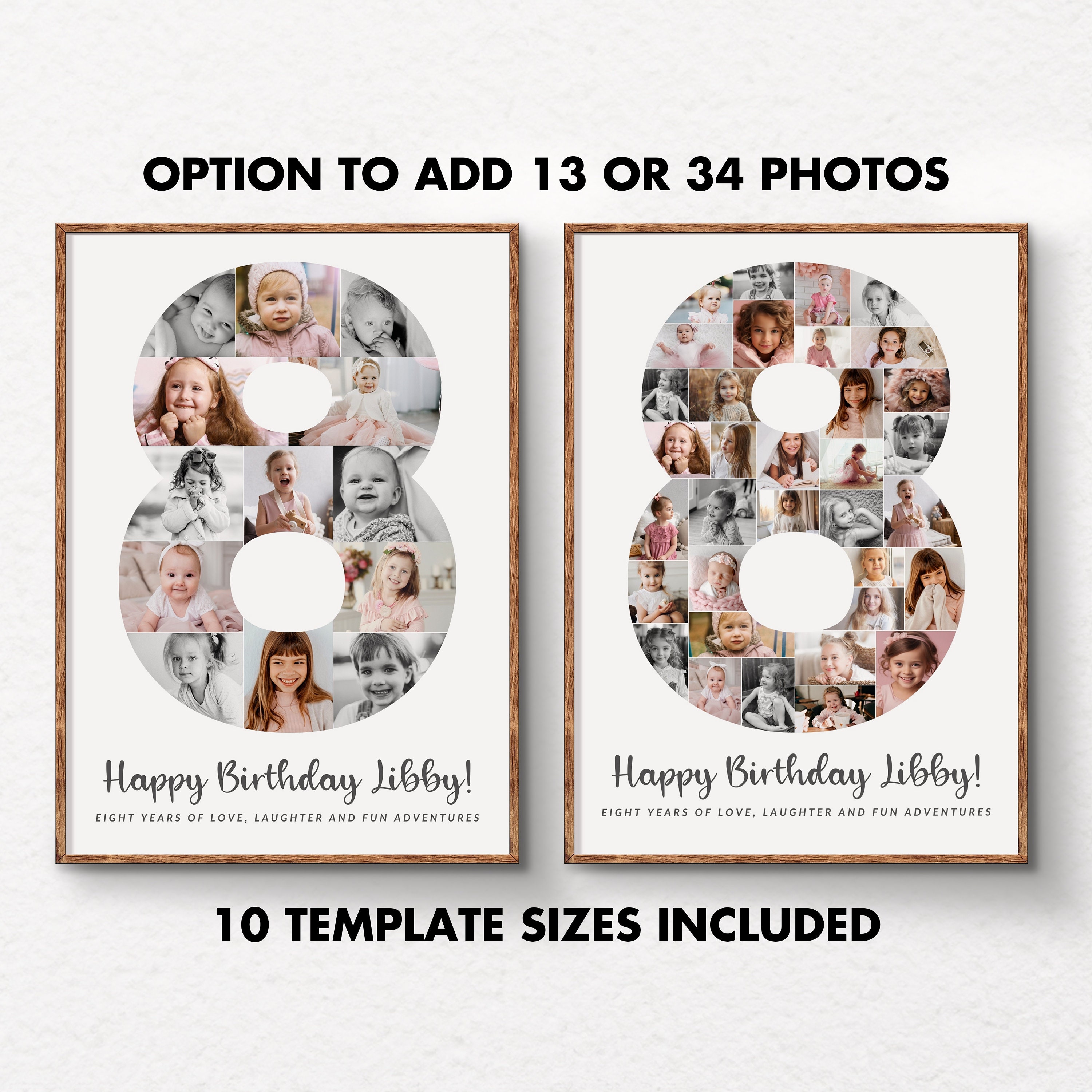 Number 8 Birthday Photo Collage TEMPLATE for Boy or Girl, Personalized ...