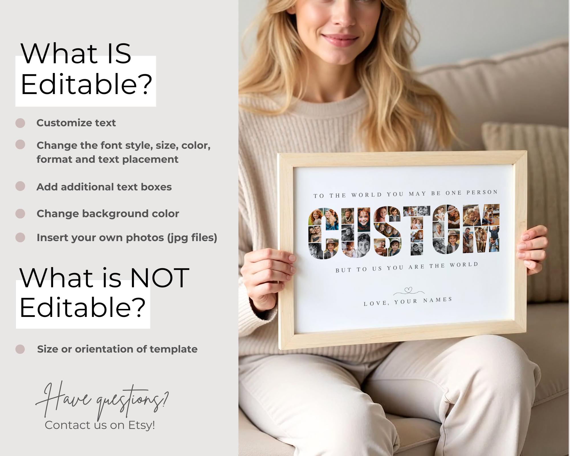 Custom Name Picture Collage TEMPLATE, Personalized Text Photo Collage ...