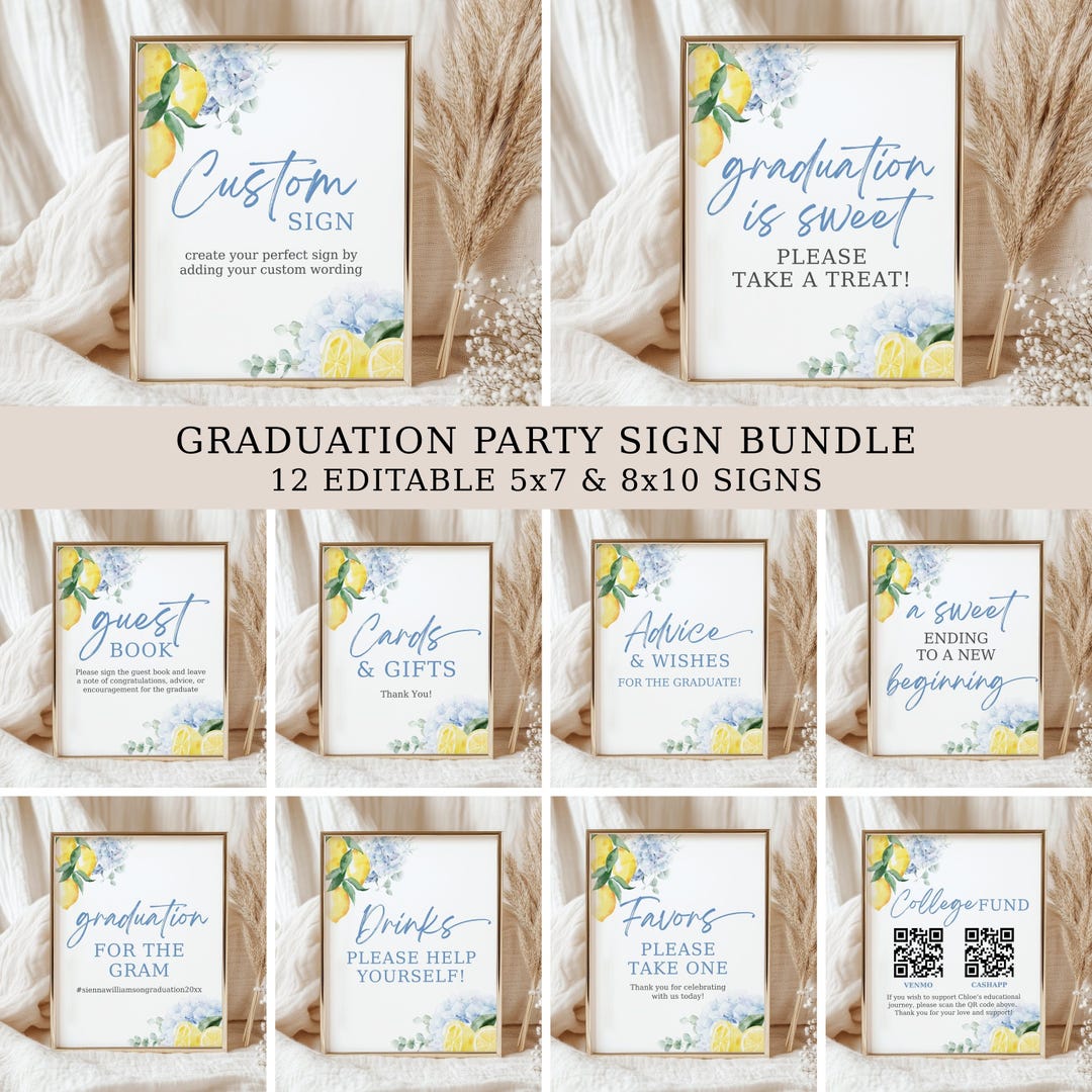 Graduation Party Signs Bundle, Freshly Graduated, Editable Grad Party ...