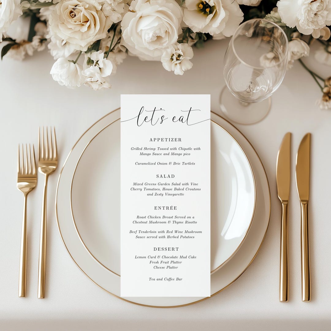 Minimalist Dinner Food Menu Card TEMPLATE for Birthday or Wedding ...