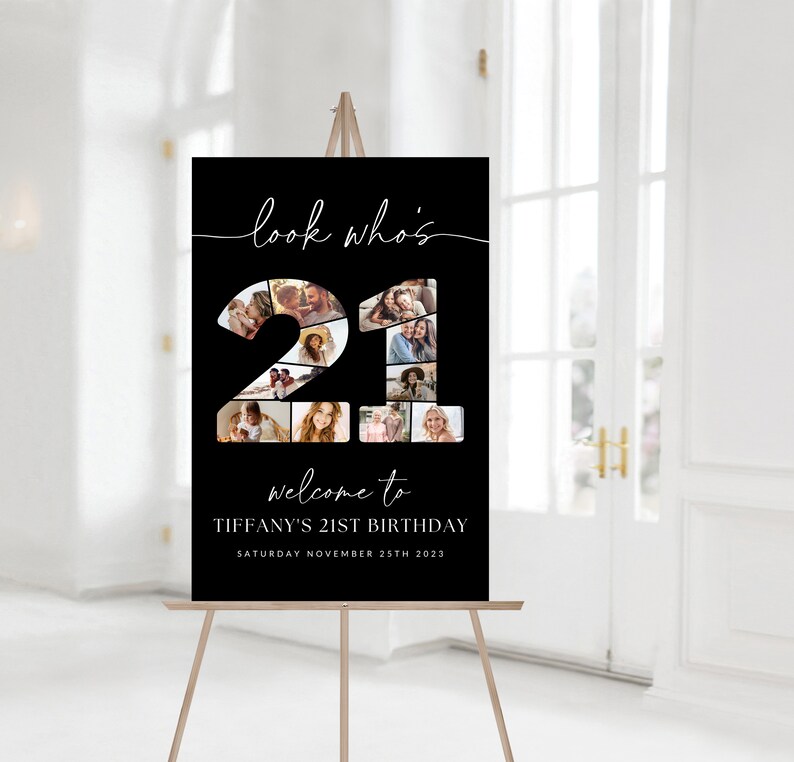 Black 21st Birthday Photo Collage TEMPLATE, Look Who's 21, Customizable ...