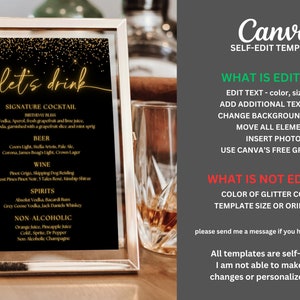 Black and Gold Glitter Birthday Drinks Menu TEMPLATE, Printable Bar ...