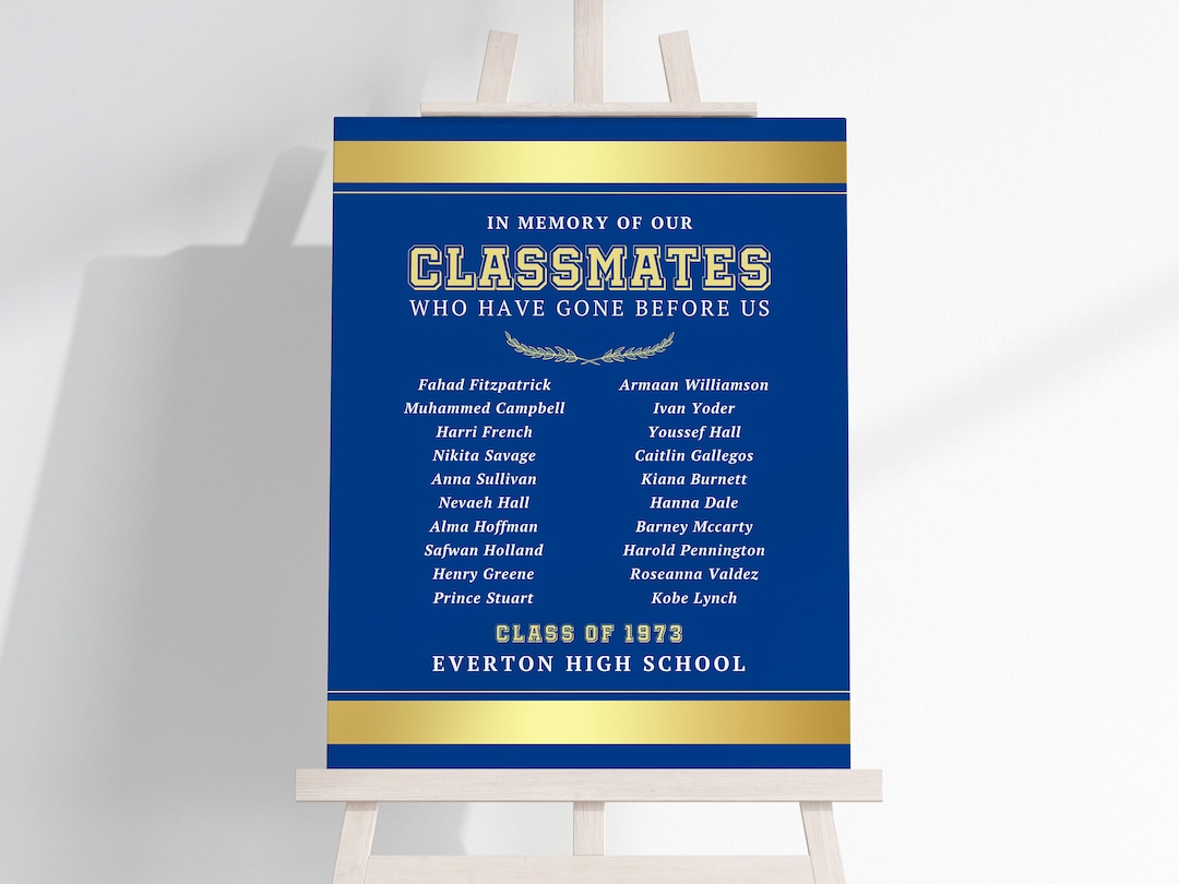 Class Reunion Memorial Poster TEMPLATE to Honor Deceased Classmate ...