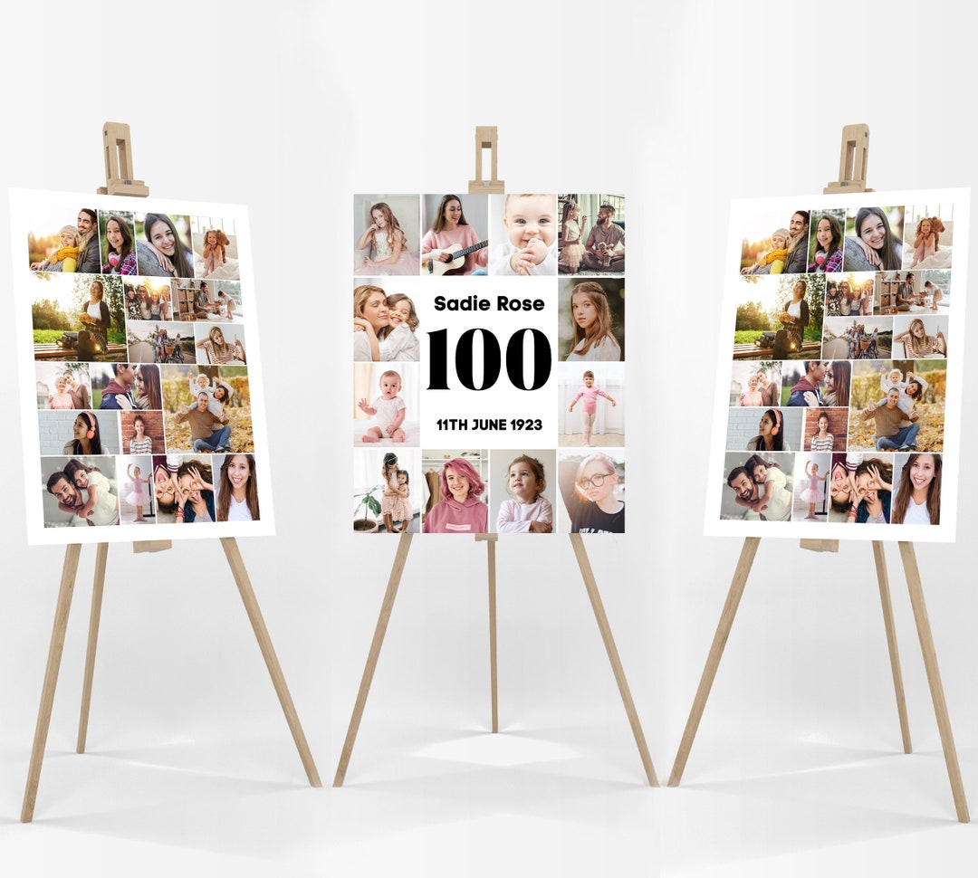 100th Birthday Photo Collage Poster Bundle TEMPLATE, Birthday Collage ...