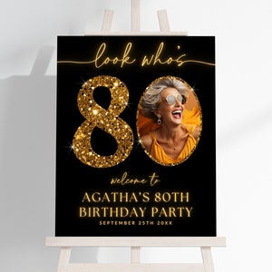 Look Who's 80 Poster TEMPLATE Black and Gold, 80th Birthday Party ...