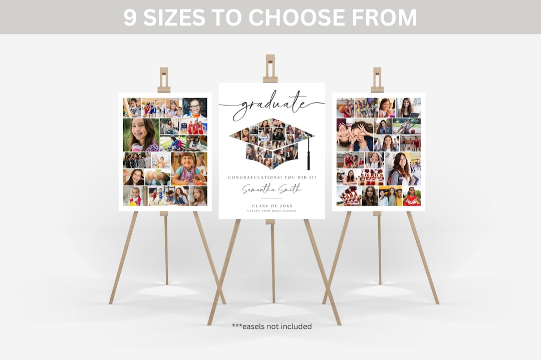 Graduation Photo Collage TEMPLATE Set, Graduation Party Poster Display ...
