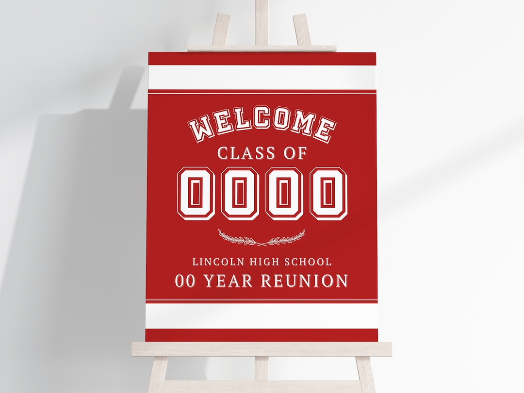Class Reunion Welcome Poster TEMPLATE, Red and White, School Reunion ...