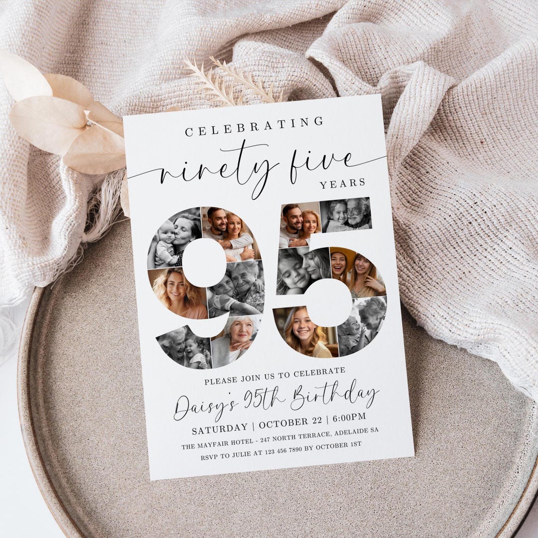 95th Birthday Invitation TEMPLATE With Photo Collage, Celebrating 95 ...