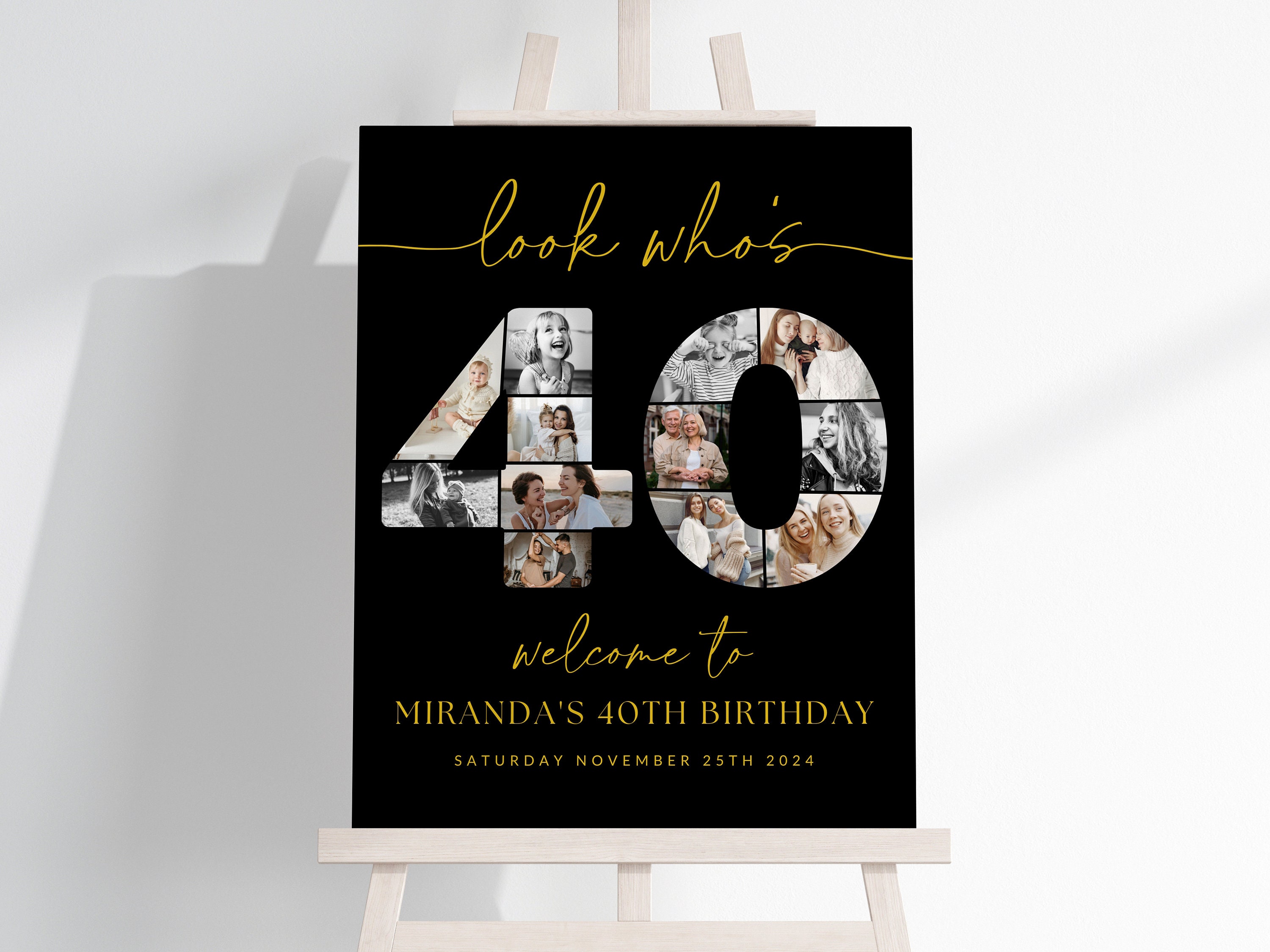 40th Birthday Photo Collage TEMPLATE, Look Who's 40, Black Gold ...