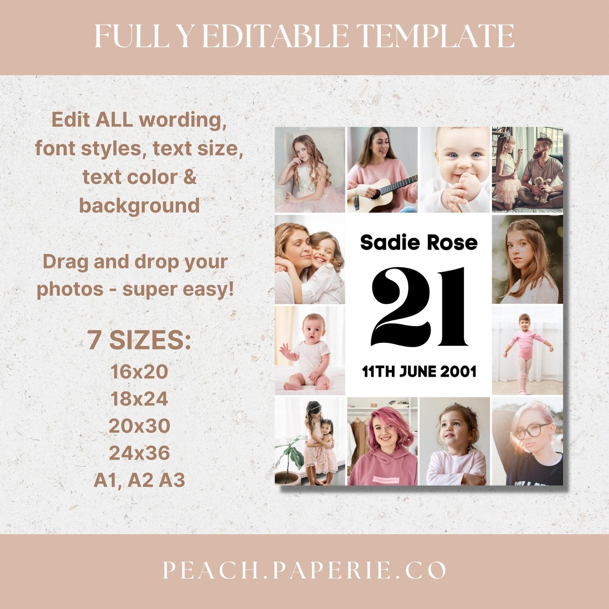 21st Birthday Photo Collage Poster Bundle TEMPLATE, Customizable Photo ...