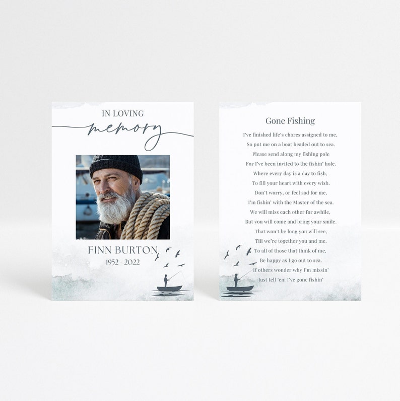 Fisherman Memorial Card Template for Men Gone Fishing Poem - Etsy