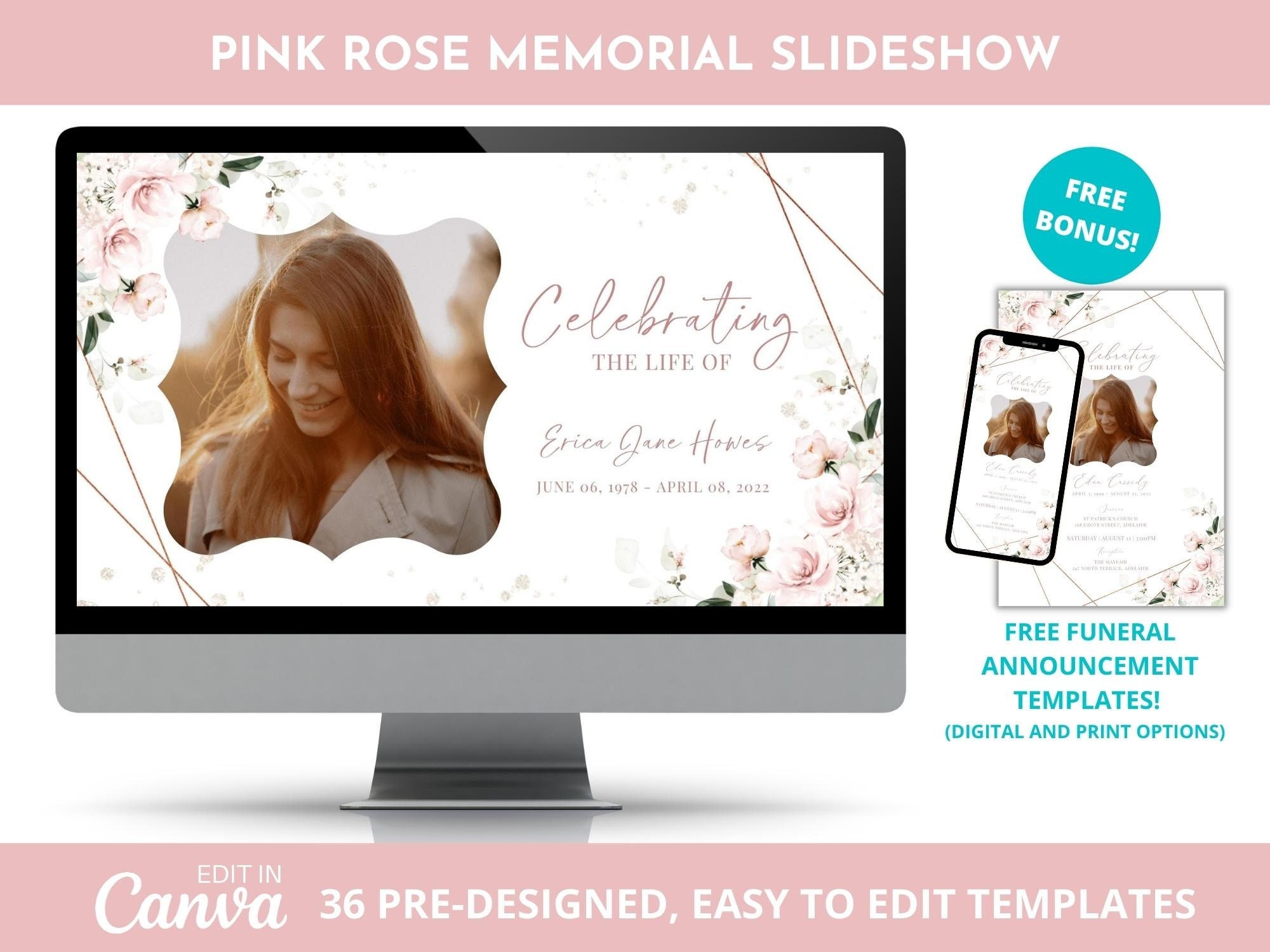 Pink Rose Funeral Slideshow TEMPLATE Memorial Video for - Etsy