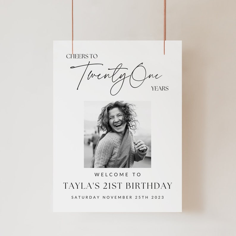 21st Birthday Photo Sign TEMPLATE, Cheers to 21 Years, Customizable ...