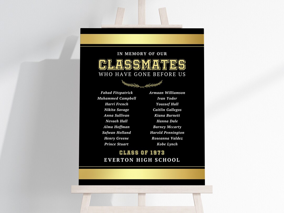Class Reunion Memorial Poster TEMPLATE to Honor Deceased Classmates ...
