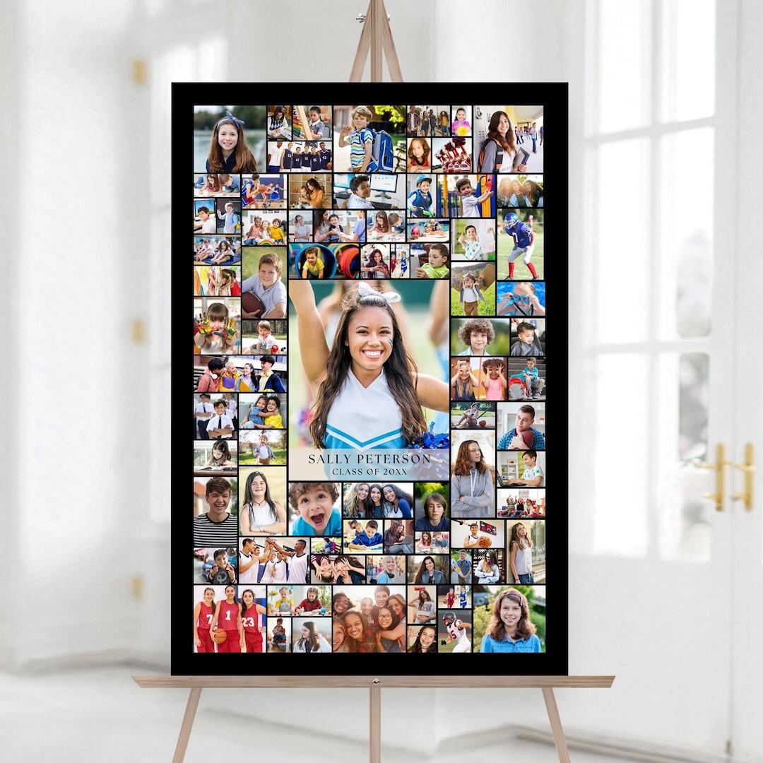Black Graduation 80 Photo Collage TEMPLATE Class of 2025, Personalized ...