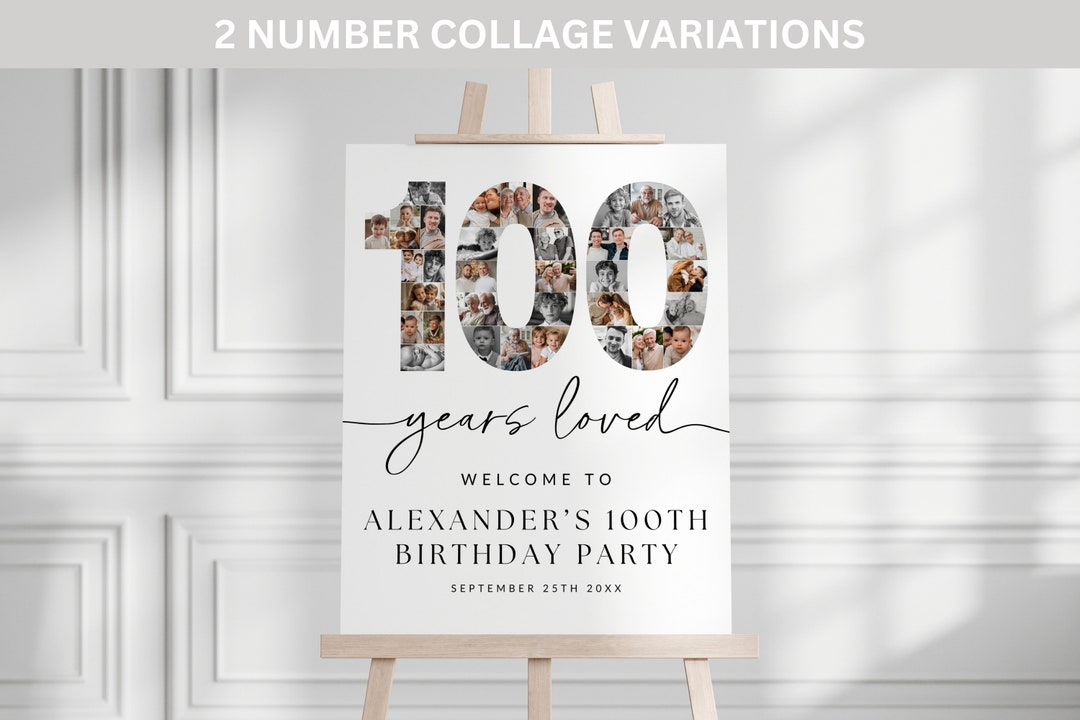 100 Years Loved Birthday Photo Collage Poster TEMPLATE, 100th Birthday ...
