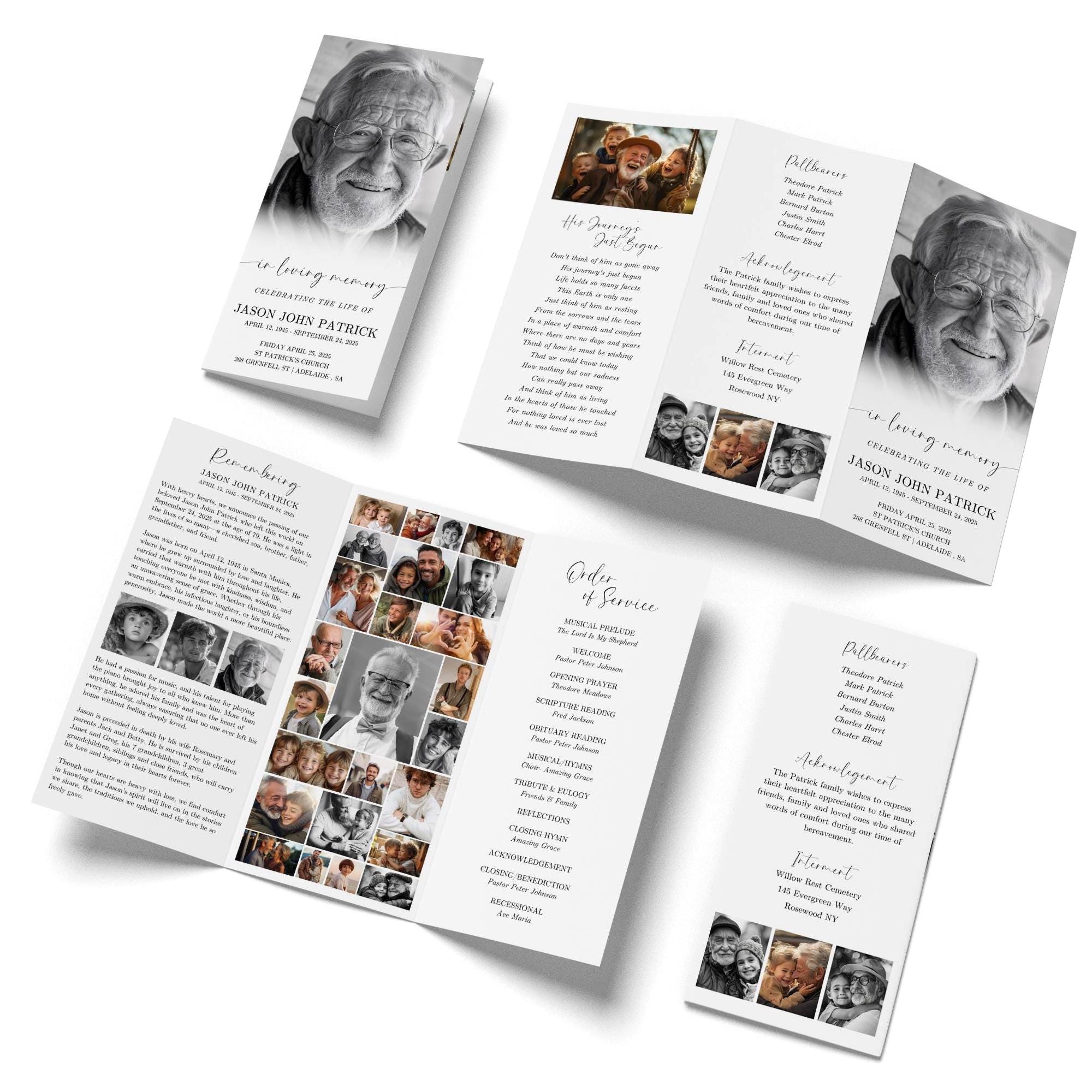 Minimalist Tri-fold Funeral Program TEMPLATE, Celebration of Life Order ...