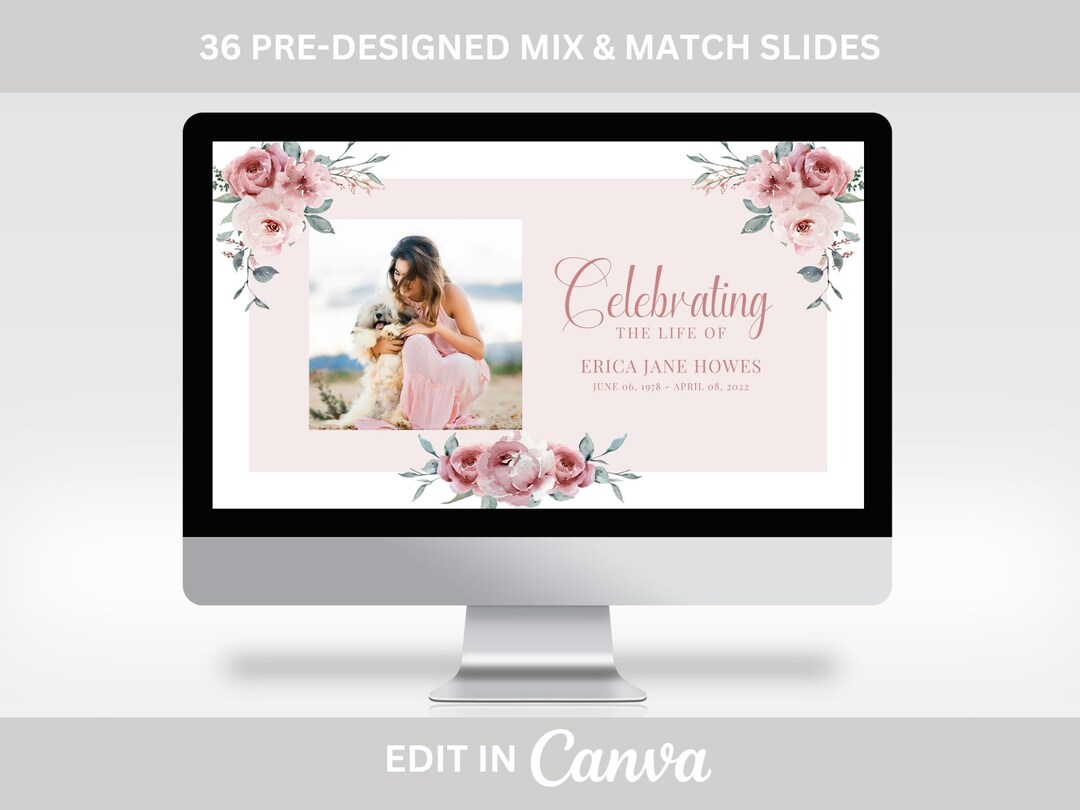 Rose Memorial Photo Slideshow Template, Funeral Video for Woman, Pink ...