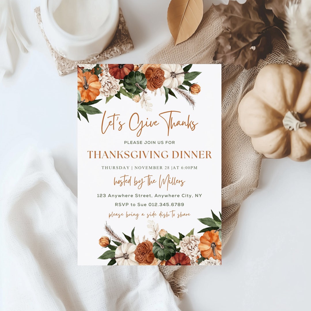 Thanksgiving Dinner Invitation TEMPLATE, Let's Give Thanks, Invite 5x7 ...