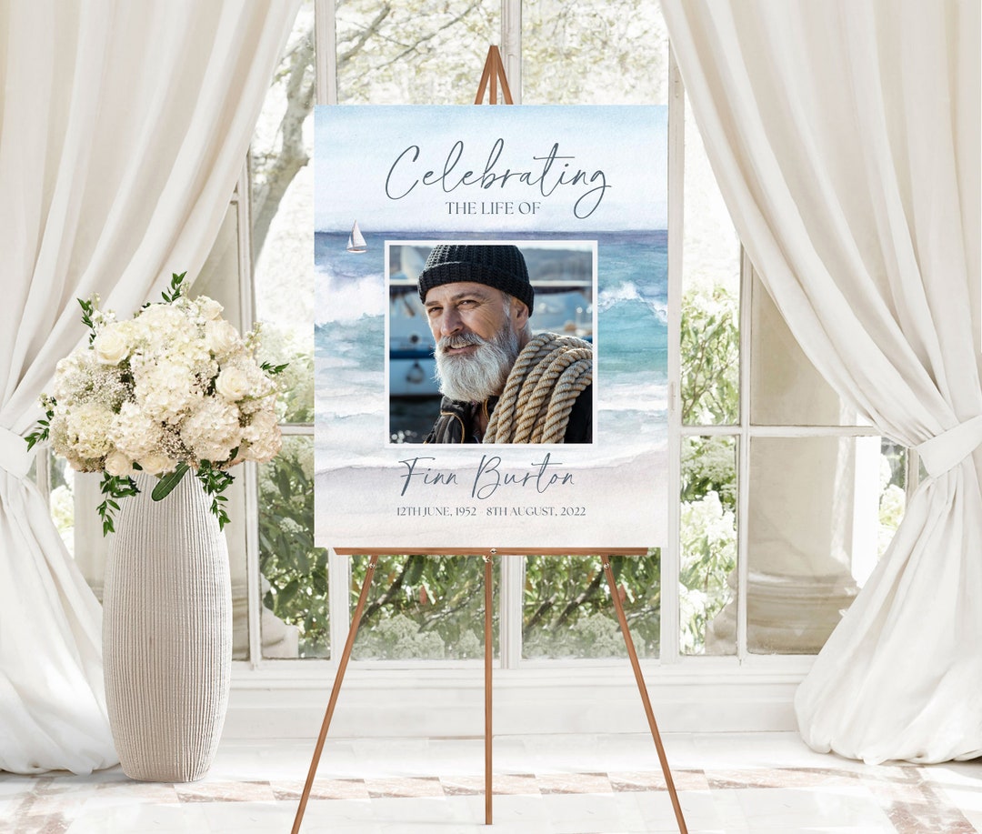 Beach Ocean Celebration of Life Welcome Poster TEMPLATE, Fisherman ...